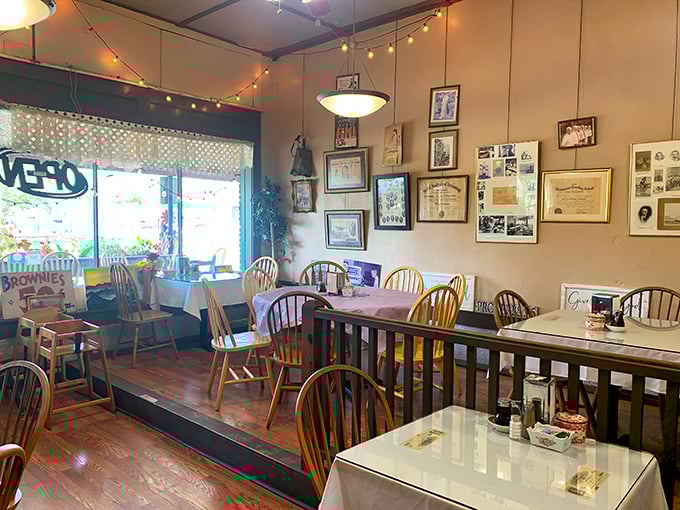 The dining area feels like your favorite aunt's kitchen – if your aunt happened to be an exceptional baker with impeccable taste.