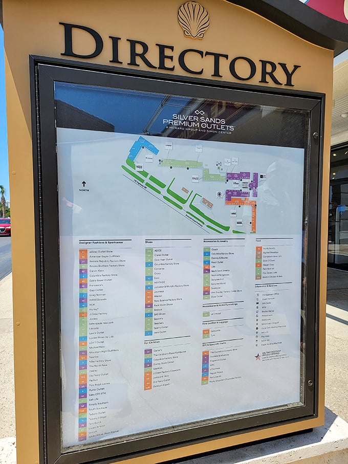 The mall directory – your treasure map to retail adventures. Study it like you're planning a heist, because in a way, you kind of are.