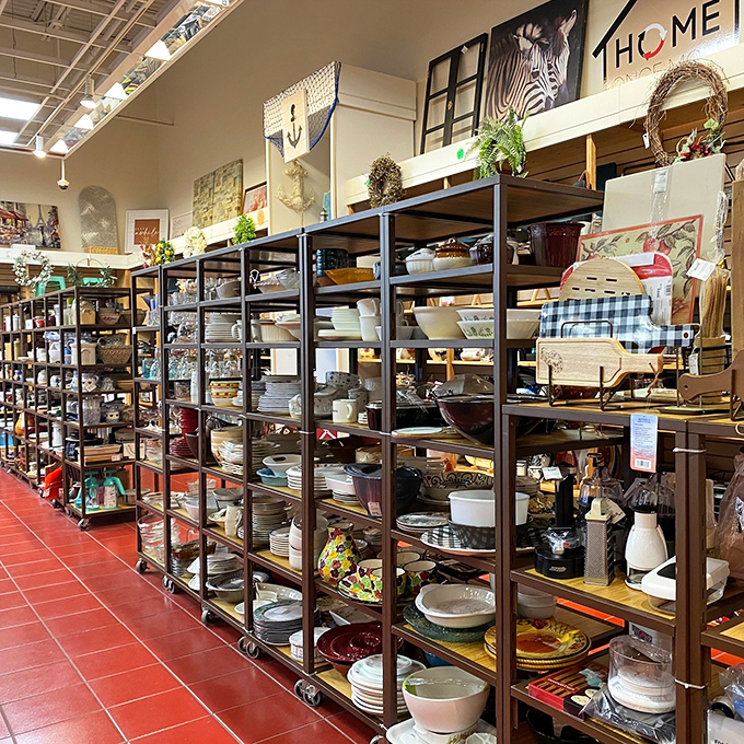 Dishware organized with military precision. Find the perfect replacement for that plate your teenager accidentally launched across the kitchen last Thanksgiving.