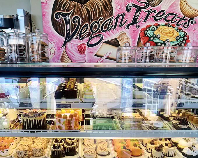 The display case – or as I call it, "The Cabinet of Dr. Calorific." Each shelf offers a different path to dessert nirvana.