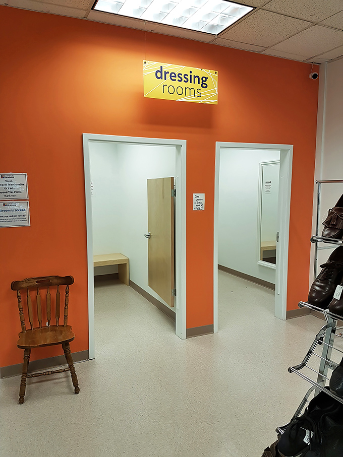 Dressing rooms that respect your dignity and your budget. No unflattering lighting to sabotage your thrifting triumph!