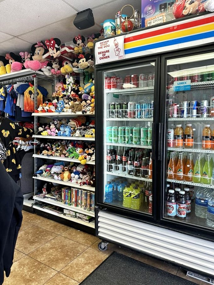 Where plush toys meet refreshments – because hunting for vintage treasures is thirsty work that requires proper hydration.