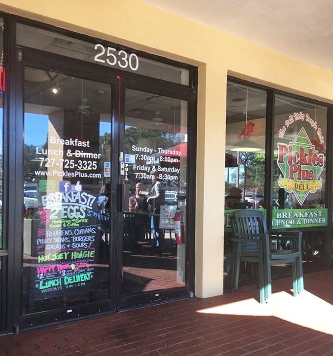 The door promises breakfast, lunch, and dinner—a trifecta of meals that turns this address into a second home for many locals.