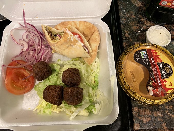Middle Eastern meets Tennessee in this falafel plate. Those crispy spheres are like little planets in a delicious solar system.