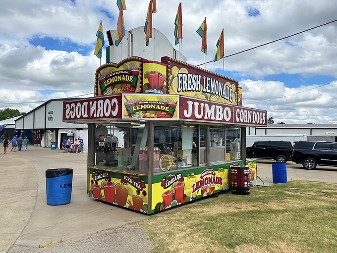 The quintessential fair food stand – because treasure hunting requires proper fueling with fresh lemonade and jumbo corn dogs.