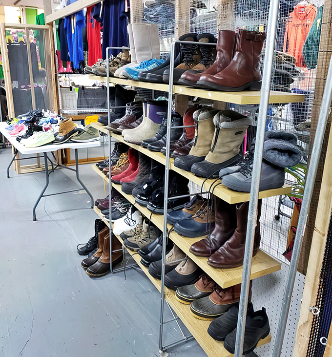 A United Nations of footwear, where sneakers and sandals coexist peacefully despite their fundamental differences.