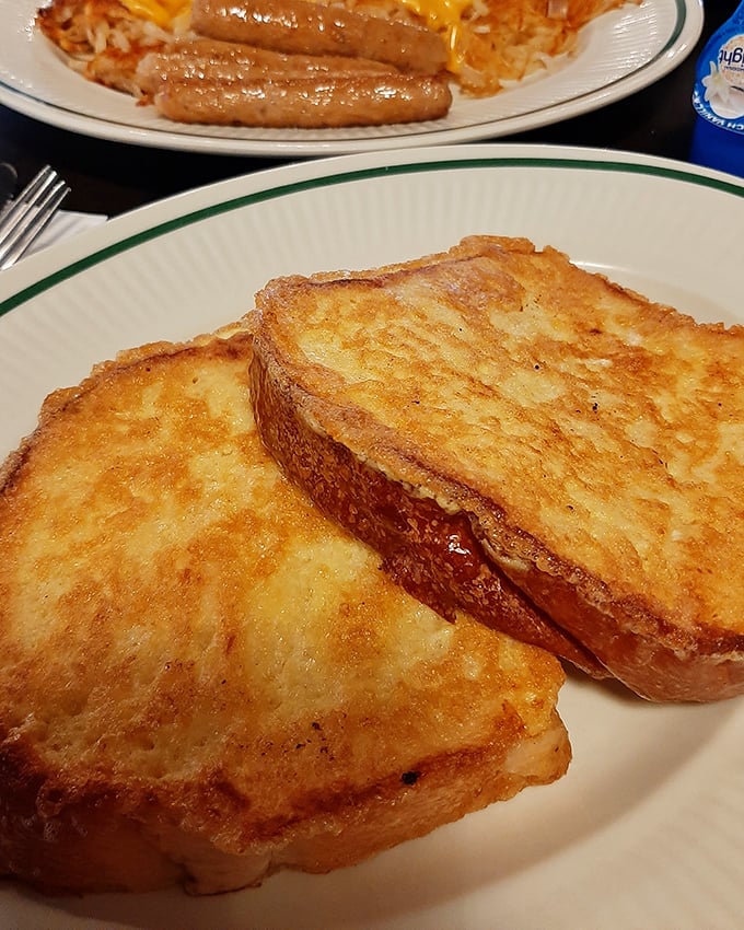 French toast that makes breakfast-for-dinner entirely reasonable. Golden, crisp edges giving way to custardy centers—comfort on a plate.