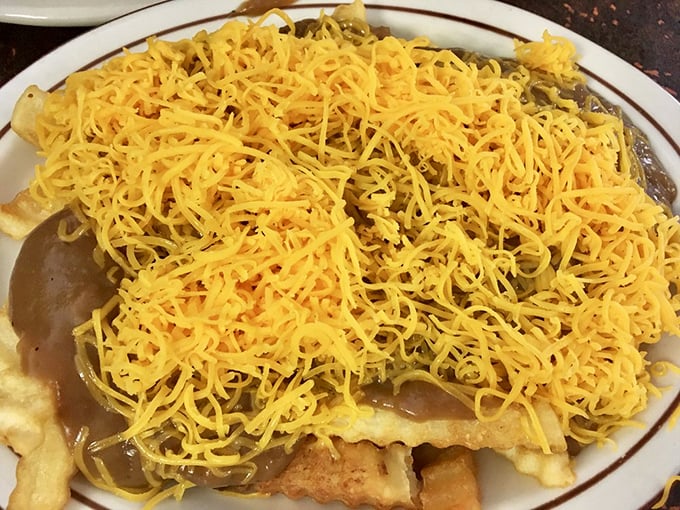 Chili cheese fries that don't apologize for their indulgence. That blanket of melted cheddar isn't just a topping—it's a warm, comforting hug for your taste buds.