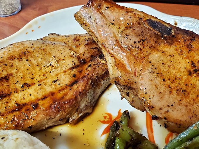 These pork chops aren't just cooked—they're respected. Perfectly seared and served alongside vibrant green beans that pop with freshness.
