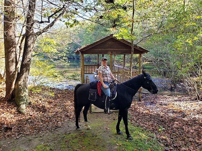 Horseback riding through autumn leaves – when "hitting the trails" means clip-clopping rather than huffing and puffing your way through the park.