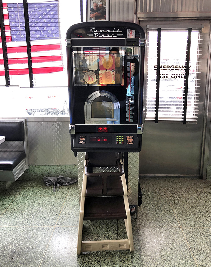 Even the jukebox wears the Summit Diner name proudly—standing ready to provide the soundtrack for your meal, one quarter and one memory at a time.