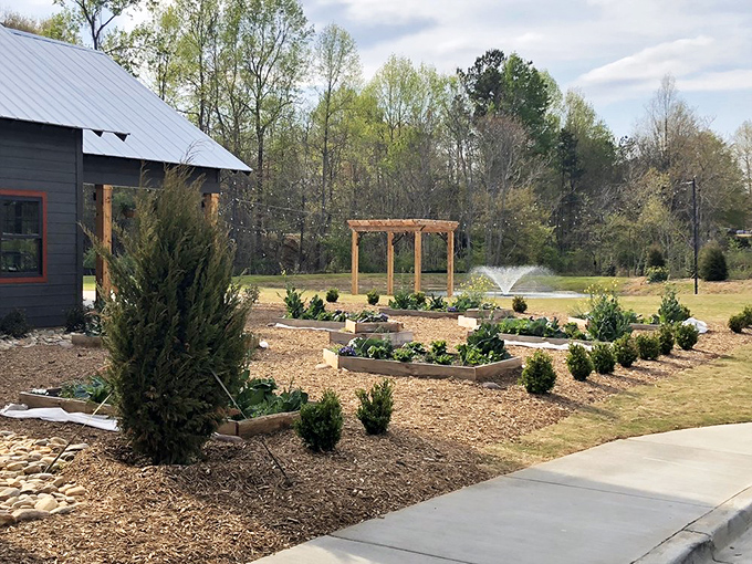 Landscaped grounds with a water feature offer a moment of serenity before the feast begins. Nature's appetizer.