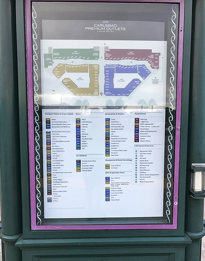 The mall directory—a treasure map for adults. X marks the spot where designer shoes are 60% off.