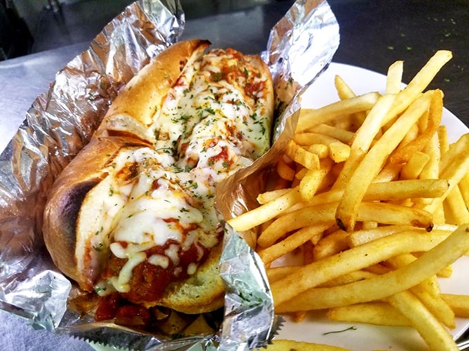 This meatball sub isn't just a sandwich—it's a commitment, a relationship, a saucy, cheesy love affair worth every napkin.