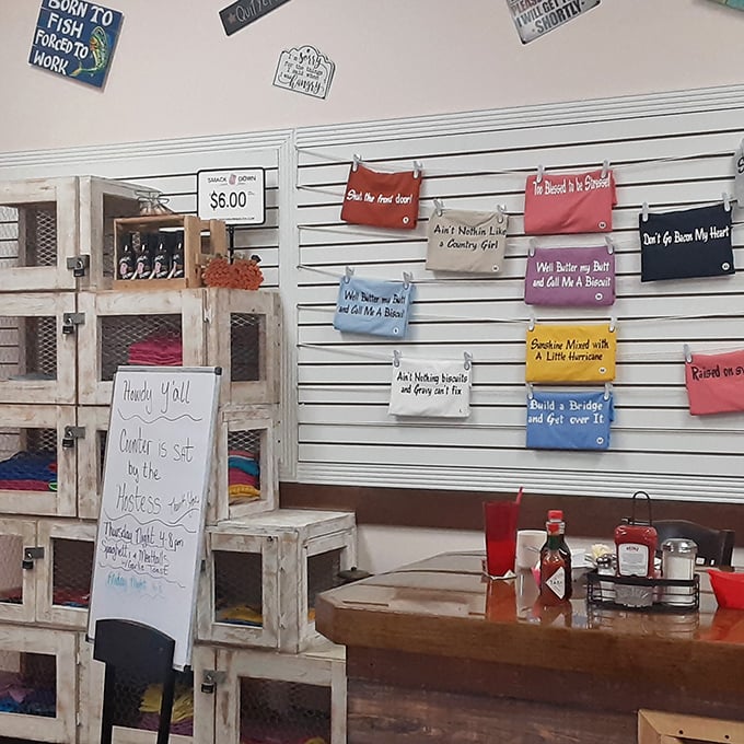 Whimsical signs and country-cute merchandise line the walls – each one speaking the universal language of "calories don't count on vacation."