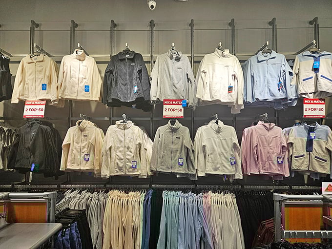 Columbia's 2-for-$50 fleece wall—where South Carolinians prepare for those three days of winter. Smart shoppers know this is the best time to score seasonal deals.