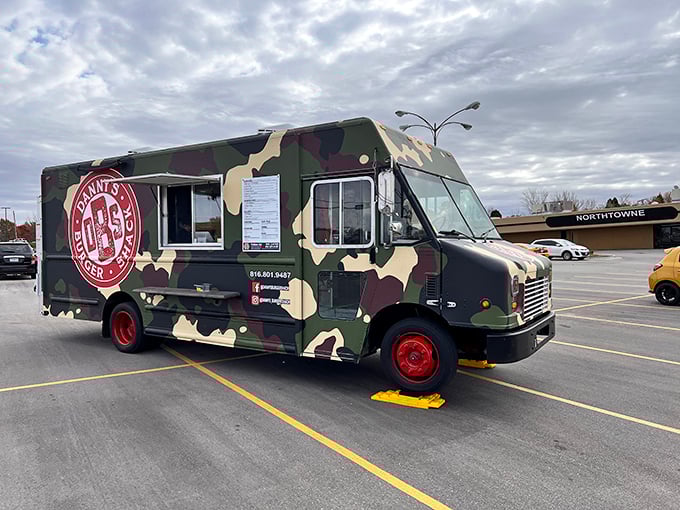 The camouflage food truck – hunting down hungry patrons across Kansas City with military precision and burger-based ammunition.
