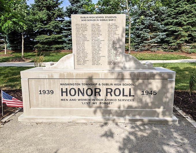 A solemn reminder that natural beauty endures while generations pass. This memorial honors those who served while overlooking timeless waters.