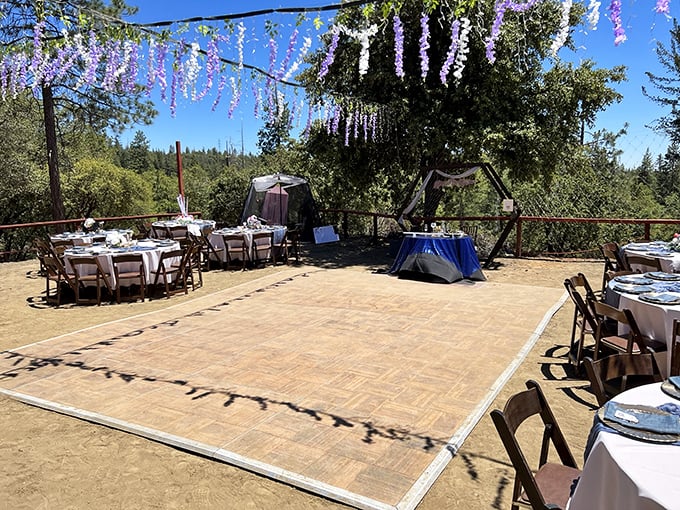An outdoor wedding venue that makes even non-romantics consider renewing vows—string lights, mountain views, and dance floors under open skies.