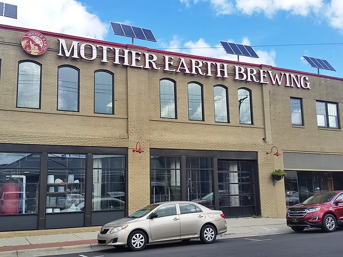 Mother Earth Brewing's renovated historic building proves that good taste extends beyond their taps. Industrial chic meets craft beer heaven.