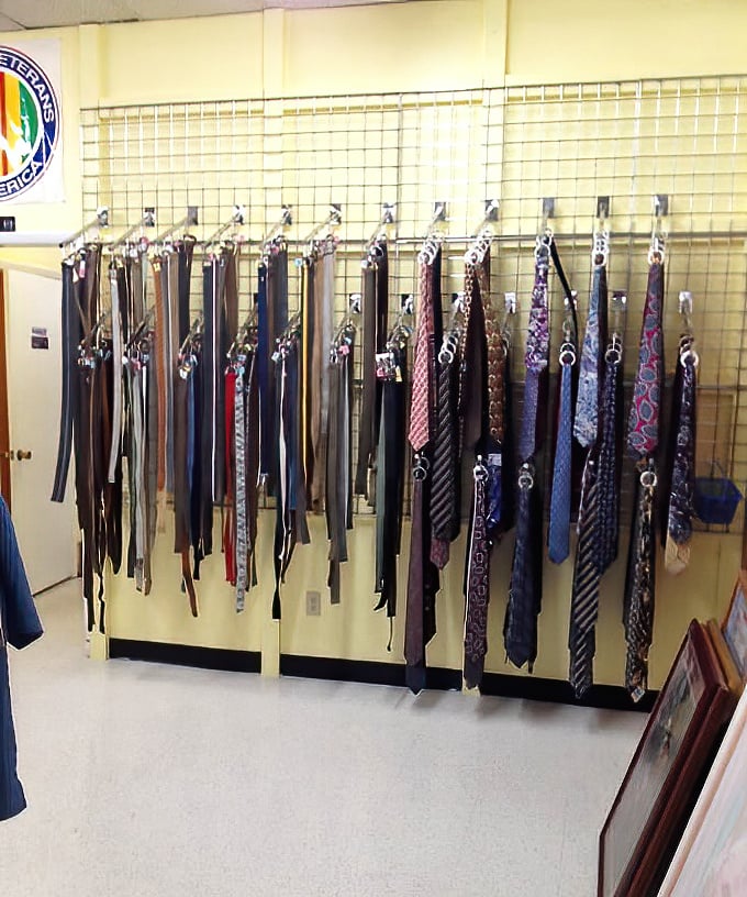 The necktie collection – where corporate America's cast-offs hang like colorful stalactites, waiting for their next power lunch or wedding.