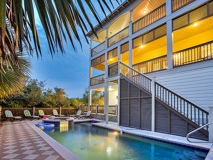 Private paradise found—vacation homes in Rosemary Beach offer poolside retreats where the hardest decision is whether to swim now or after your afternoon nap.