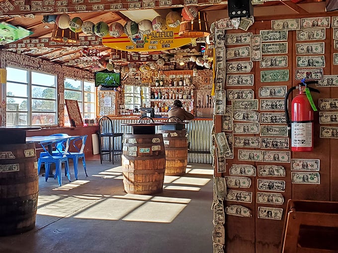 Dollar bills papering the walls like a savings account of good memories—the Eastern Shore's unique version of interior decorating.