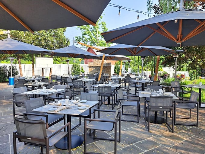 Outdoor dining under Maryland skies where summer breezes complement every bite and every sip feels like a mini vacation.