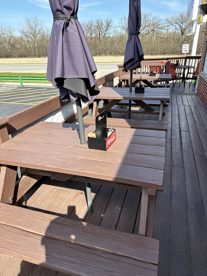 The outdoor seating area offers a chance to enjoy your beef in the fresh air. These picnic tables have witnessed countless first bites and satisfied sighs.