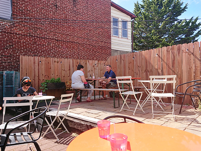 Outdoor seating where you can enjoy your breakfast sandwich while contemplating life's big questions, like "Should I order pie too?"