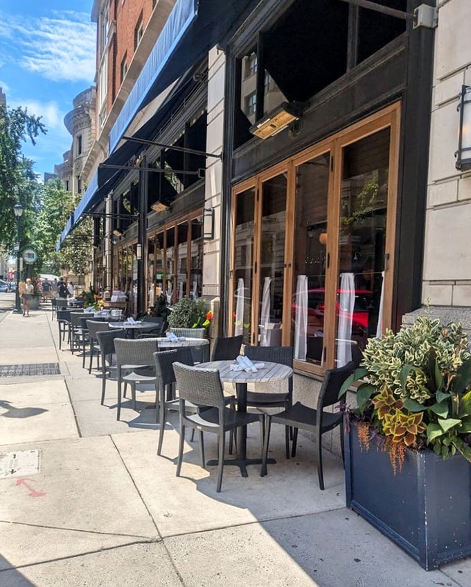 Sidewalk seating offers prime people-watching with your meal – a quintessential Philadelphia experience on a beautiful day.