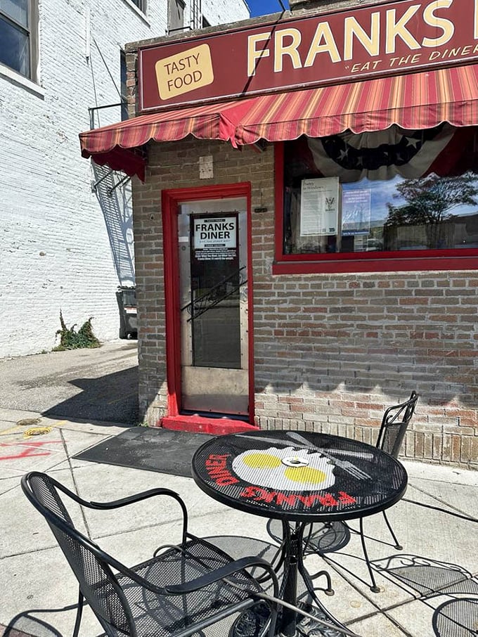 Even the outdoor seating celebrates breakfast with a sunny-side-up egg table. In Wisconsin, we don't just eat our breakfast—we sit at it too.