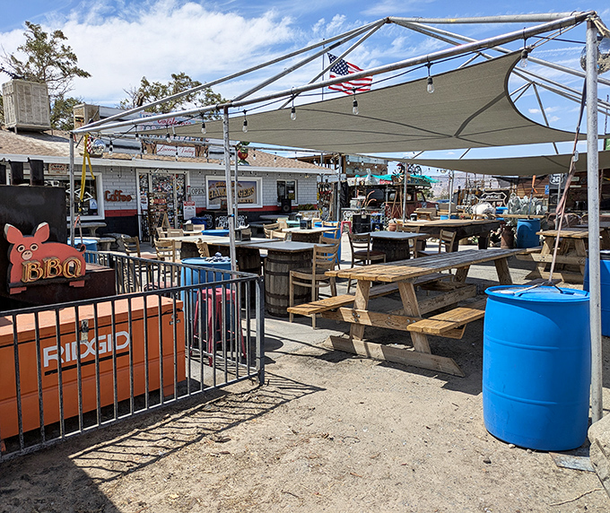 The outdoor seating area – where desert breezes complement every bite. Those picnic tables have witnessed countless "mmm" moments.