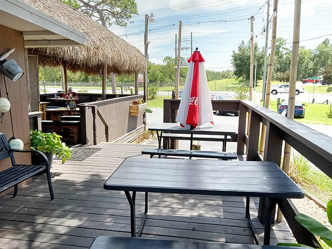 The outdoor deck offers fresh air with your fresh catch—perfect for those "too nice to be inside" Florida days.