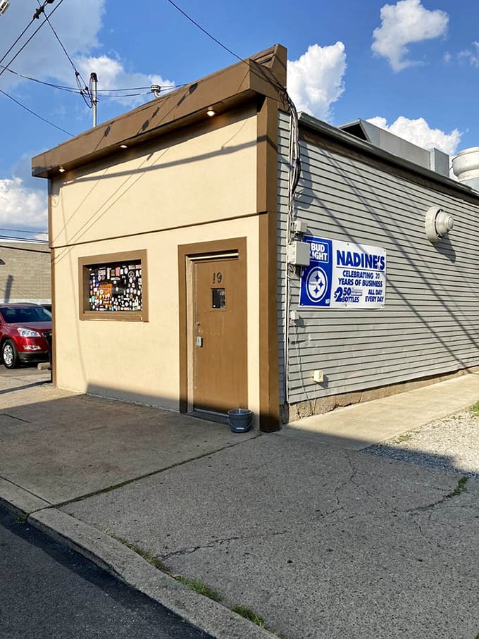 In the harsh light of day, Nadine's exterior remains refreshingly honest – no Instagram filters needed for a place that delivers exactly what it promises.