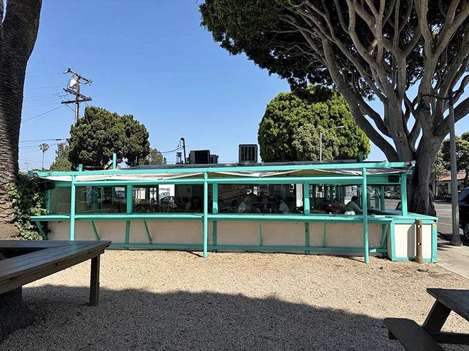 A side view reveals the taqueria's modest footprint. Like a good salsa, this place proves the most powerful flavors come in small packages.