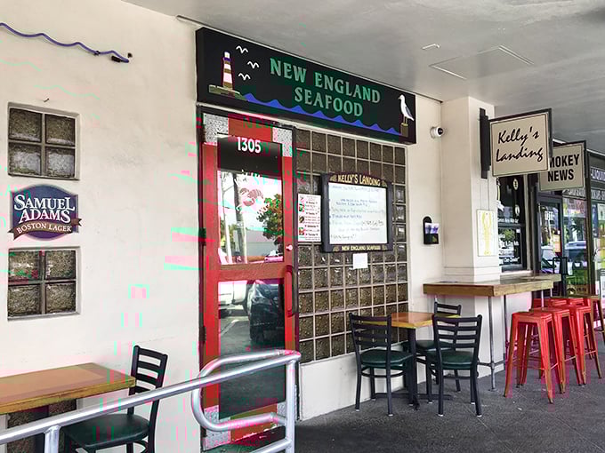 The outdoor seating area—where Florida sunshine meets New England flavor. Samuel Adams sign included for maximum Boston authenticity.