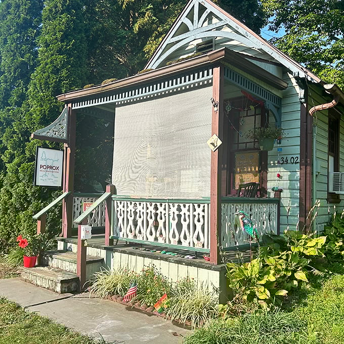 POPROX Mini Mercantile's vintage porch screening isn't just practical—it's a time portal to afternoons of lemonade and conversation without smartphones.