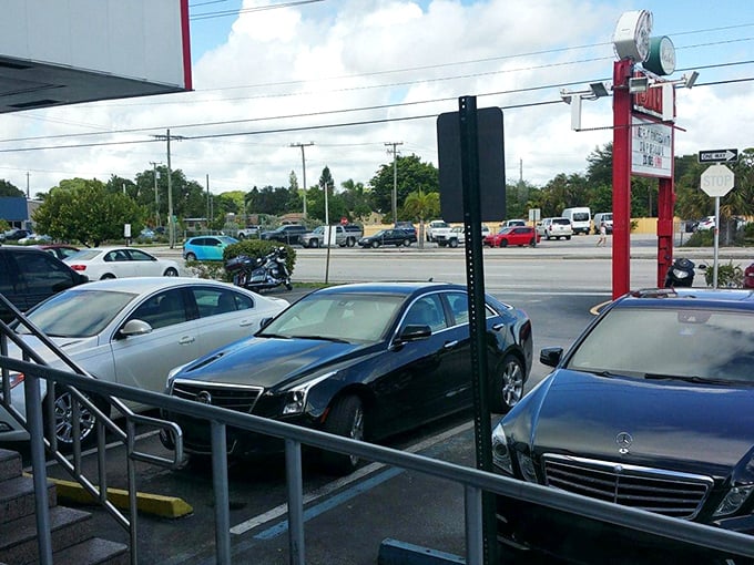 The parking lot tells the real story—luxury cars next to work trucks, all their drivers united by the democratic appeal of perfect hash browns.