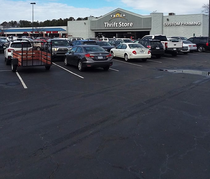 The packed parking lot tells the real story—TROSA isn't just a store, it's a destination. Durham residents know where the good stuff hides.