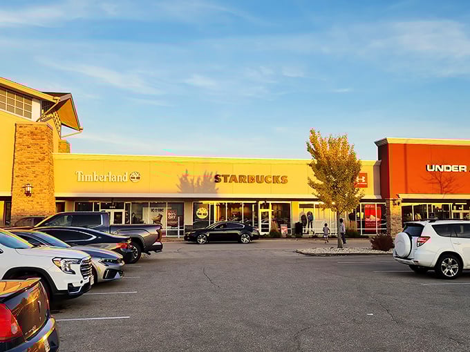 The golden hour at the outlets – when Starbucks, Timberland, and Under Armour beckon with end-of-day deals and caffeine reinforcements.