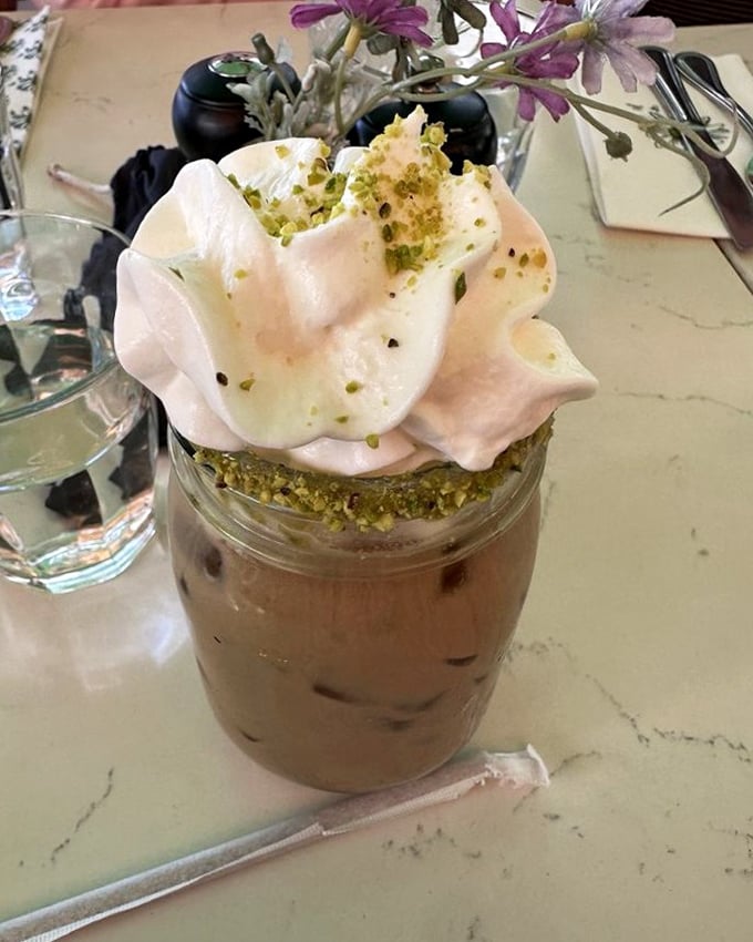 This isn't just iced coffee—it's a pistachio-topped masterpiece that makes your regular morning brew look like it's not even trying.