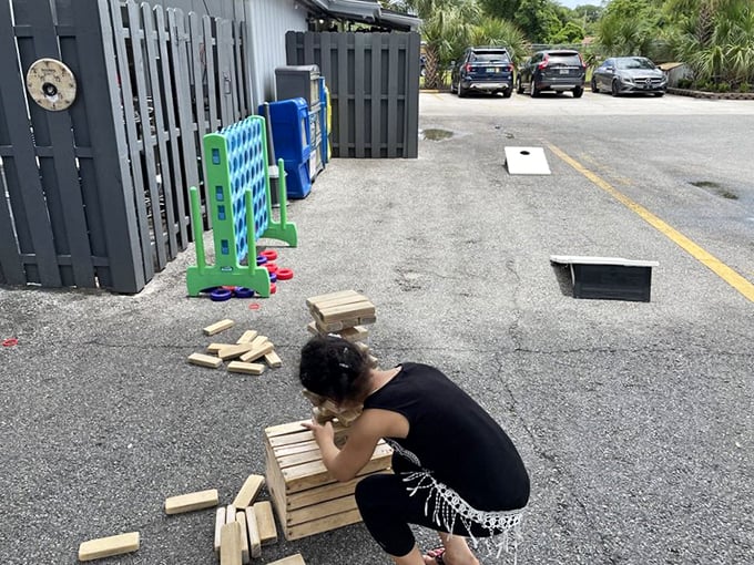 Even grumpy places know how to have fun. Outdoor games provide entertainment while waiting for those legendary biscuits.