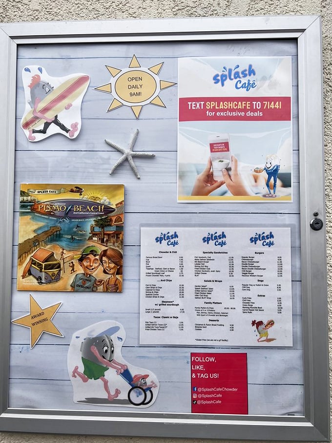 The promotional board outside serves as a treasure map to seafood delights within, complete with cartoon sea creatures guiding your culinary adventure.