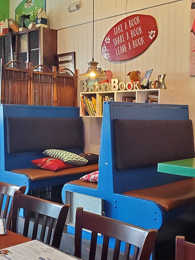 "Billy's Book Nook" offers reading material while you wait – because the only thing better than a great burger is a great burger with literature.