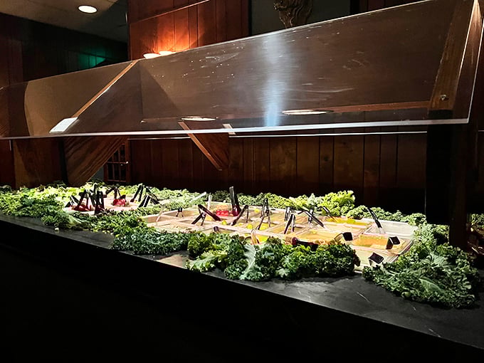 The salad bar gleams with fresh ingredients—a prelude to the main event that deserves respect in its own right.