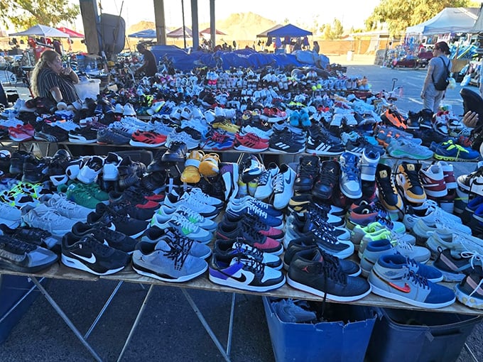 Sneakerhead heaven! This sea of footwear would make even Imelda Marcos pause in admiration. Every style, every size, every color.