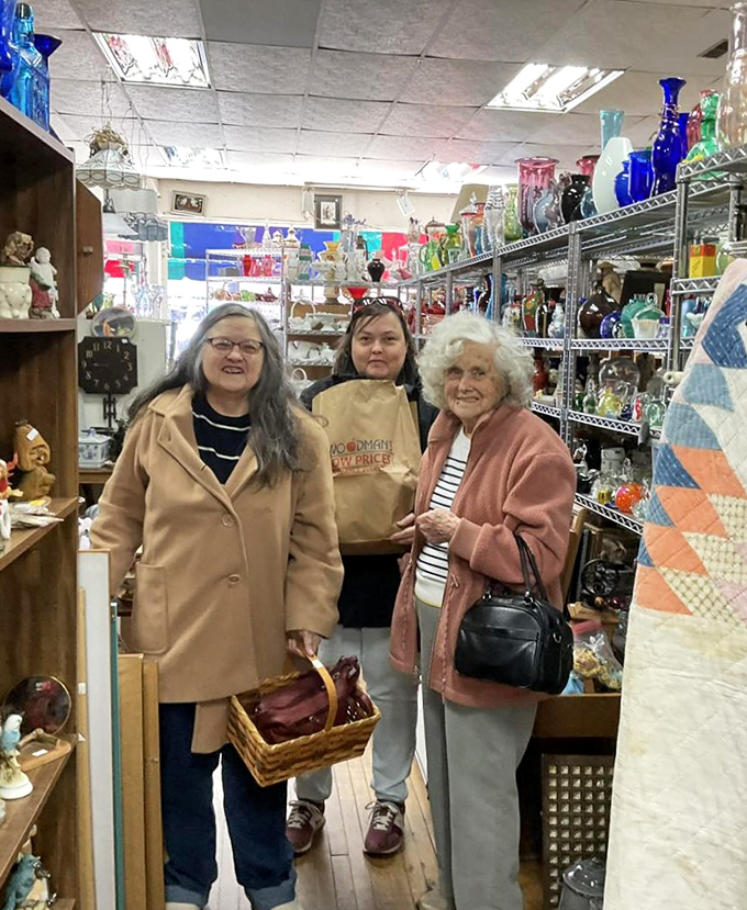 Happy hunters with their treasures – the true magic of consignment shopping is the joy of discovery shared across generations. 