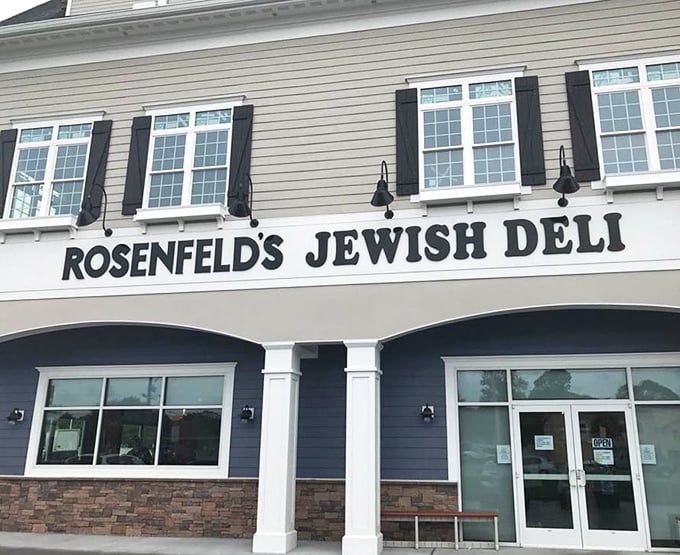 The sign that promises salvation to hungry beach-goers seeking a taste of authentic Jewish deli in Delaware.