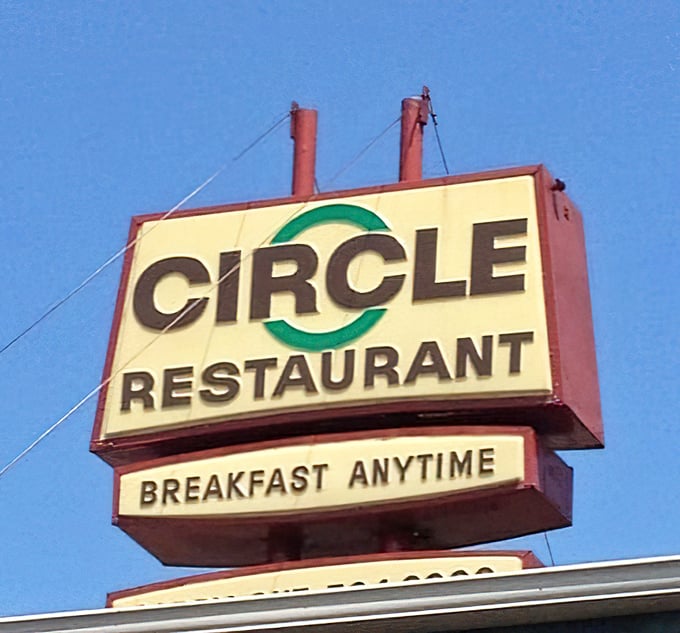 The iconic sign against blue Ohio sky announces what generations of locals already know – this is where you come for breakfast, anytime.